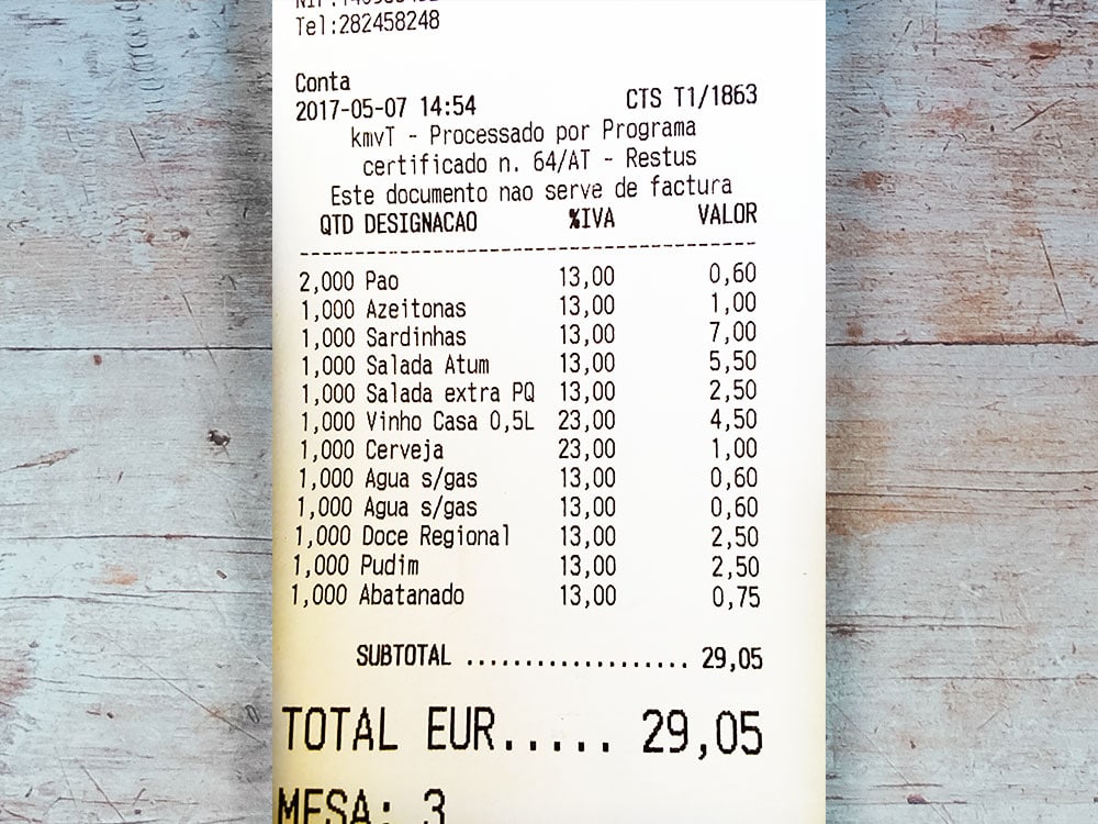 menu-receipt-alvor - Portugal Apartments